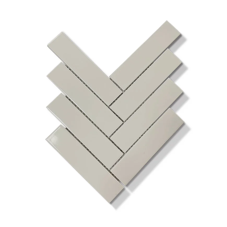 Beige Herringbone 2x8 Glossy Porcelain Mosaic | iTileMosaic