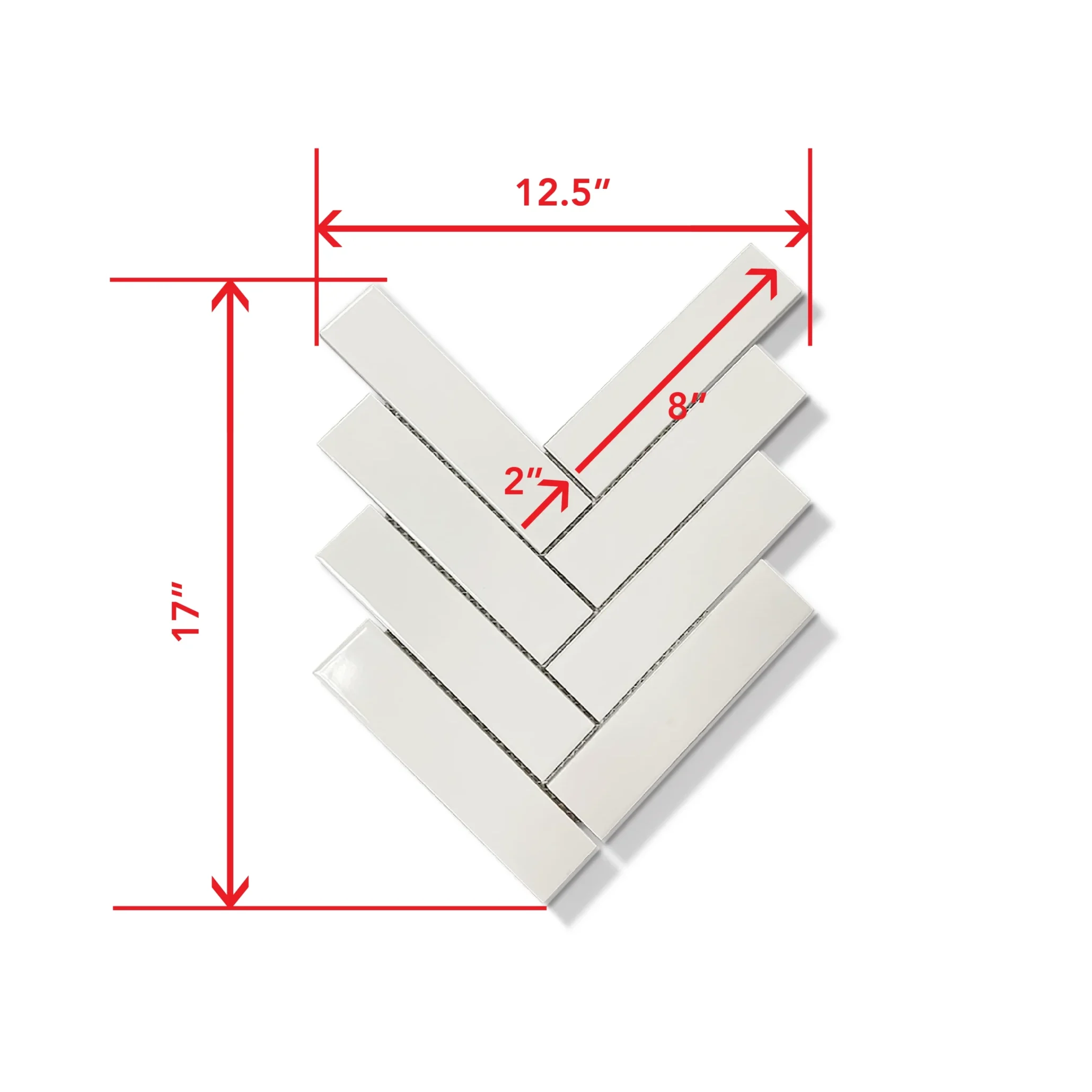 White Herringbone 2x8 Glossy Porcelain Mosaic | iTileMosaic