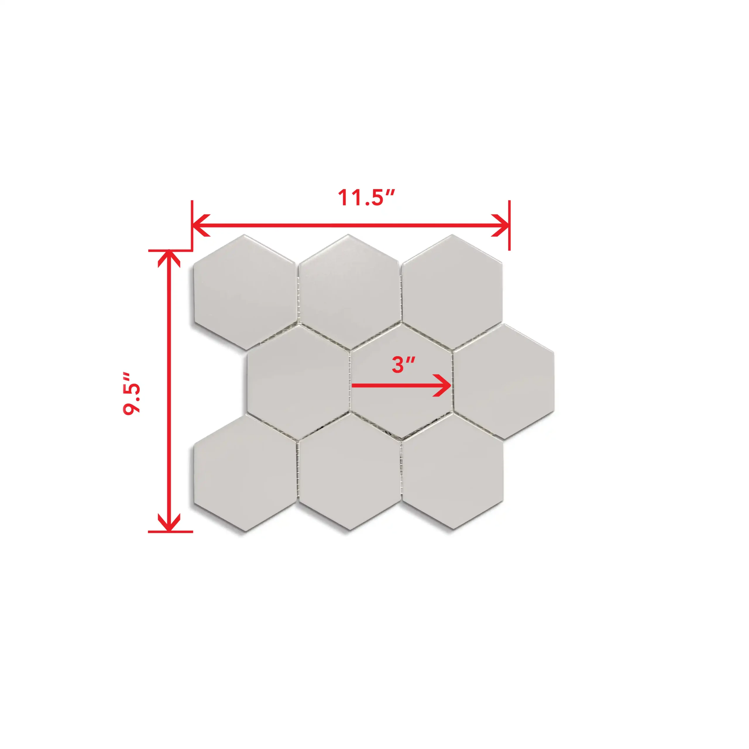 Silver Hexagon 3x3 Matte Porcelain Mosaic | iTileMosaic